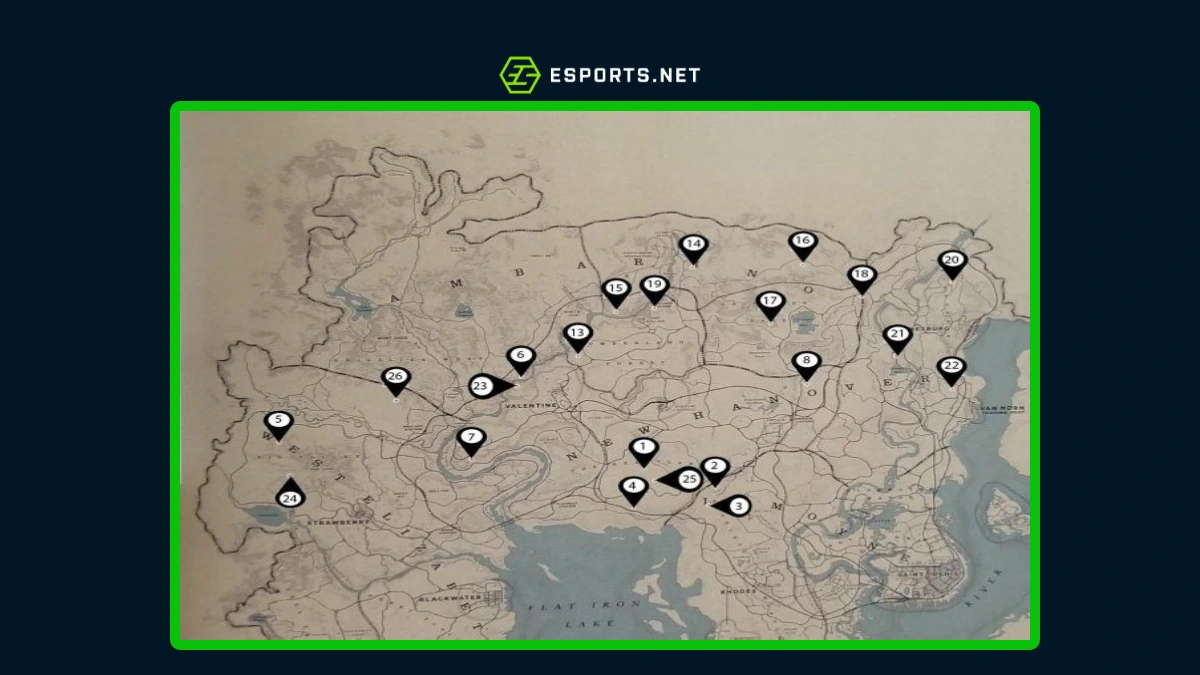 Mapa Red Dead Redemption 2: localização de itens e animais