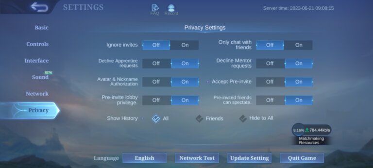 How to hide your history in Mobile Legends: Bang Bang (MLBB)