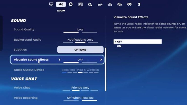 How to turn on Visual Sound effects in Fortnite?