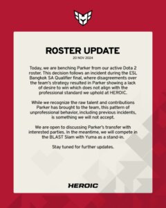 Parker Kicked From Heroic Dota 2 After Toxicity Allegations