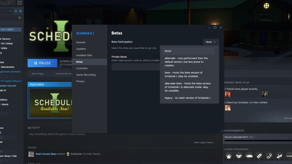 How to Access Schedule 1's Beta Branch